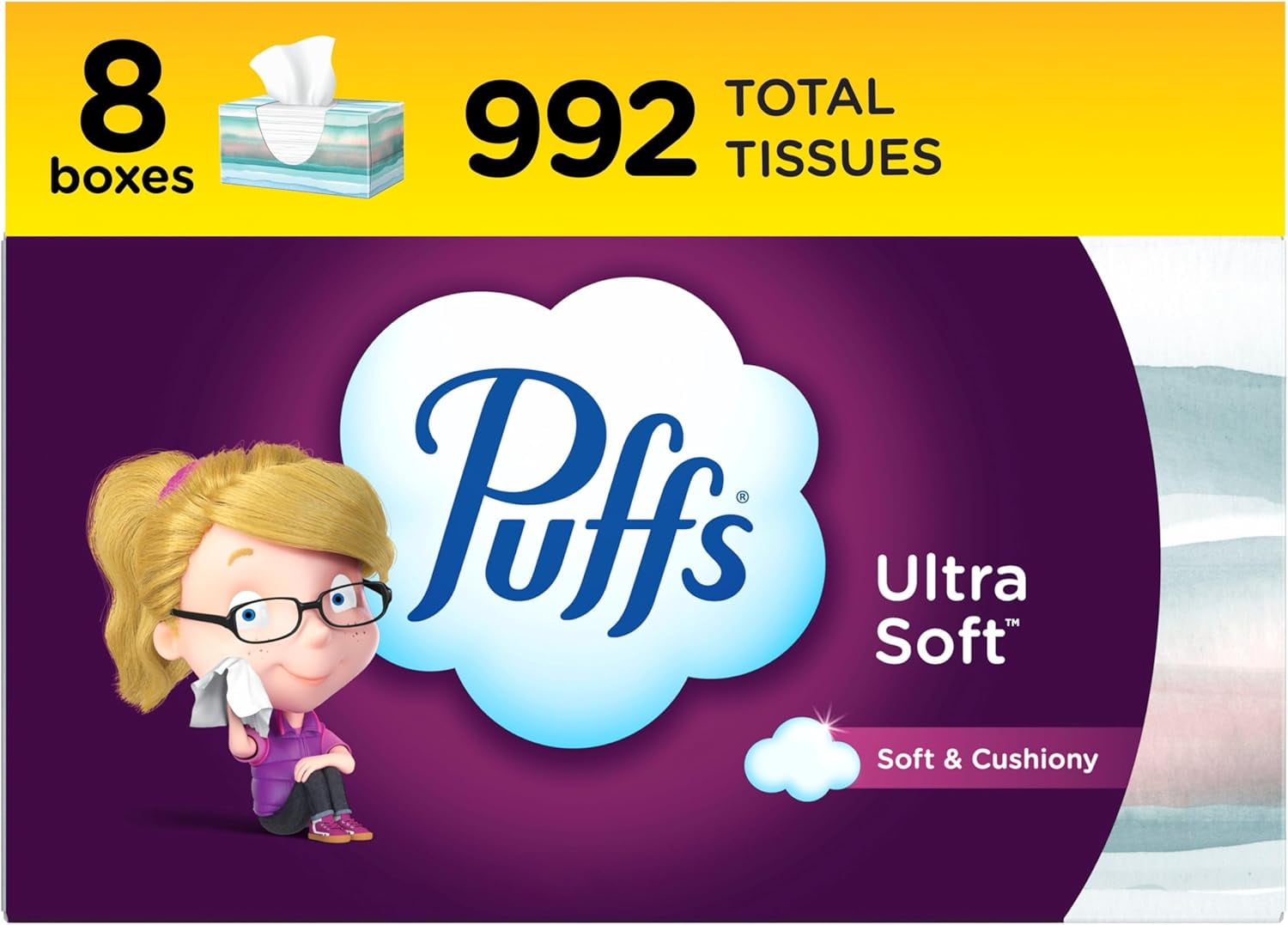 ( Pack 2 )Puffs Ultra Soft Facial Tissues, 8 Family Size Box, 124 ...
