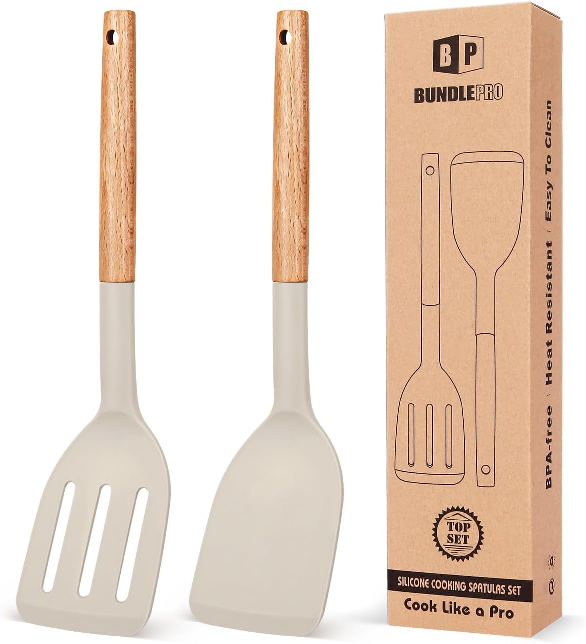 Pack of 2 Silicone Cooking Spatula, Heat Resistant Solid Turner, Non ...