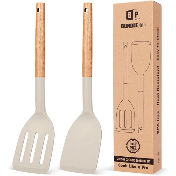 Pack of 2 Silicone Cooking Spatula, Heat Resistant Solid Turner, Non ...