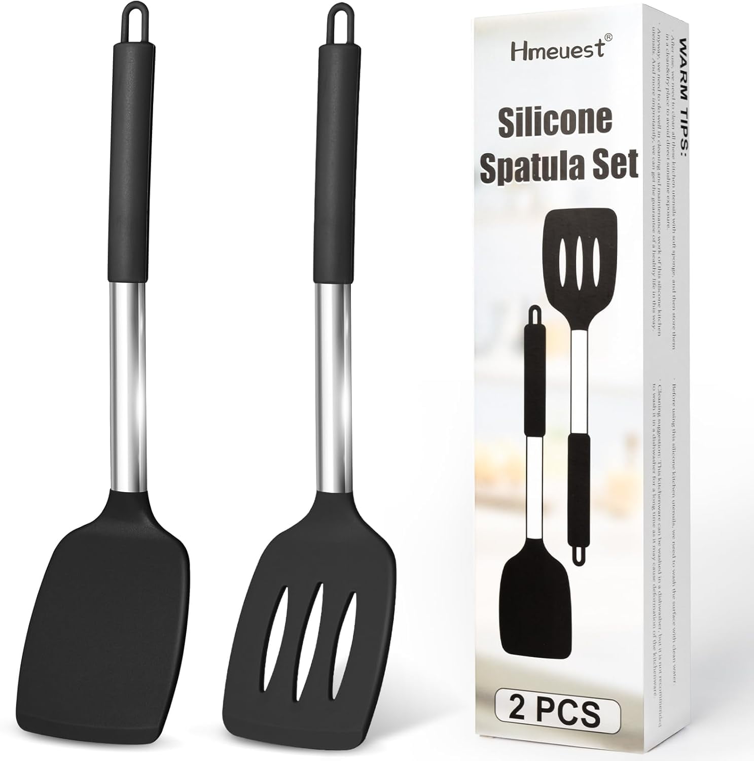 Pack of 2 Silicone Solid Turner, Non Stick Slotted Kitchen Spatulas ...