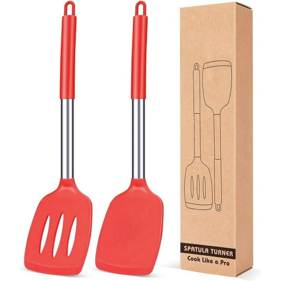 Pack of 2 Silicone Solid Turner, Non Stick Slotted Kitchen Spatulas, High Heat Resistant BPA ...