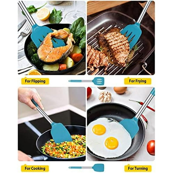 Pack of 2 Silicone Solid Turner, Non Stick Slotted Kitchen Spatulas ...