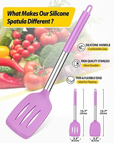 Pack of 2 Silicone Solid Turner, Non Stick Slotted Kitchen Spatulas ...