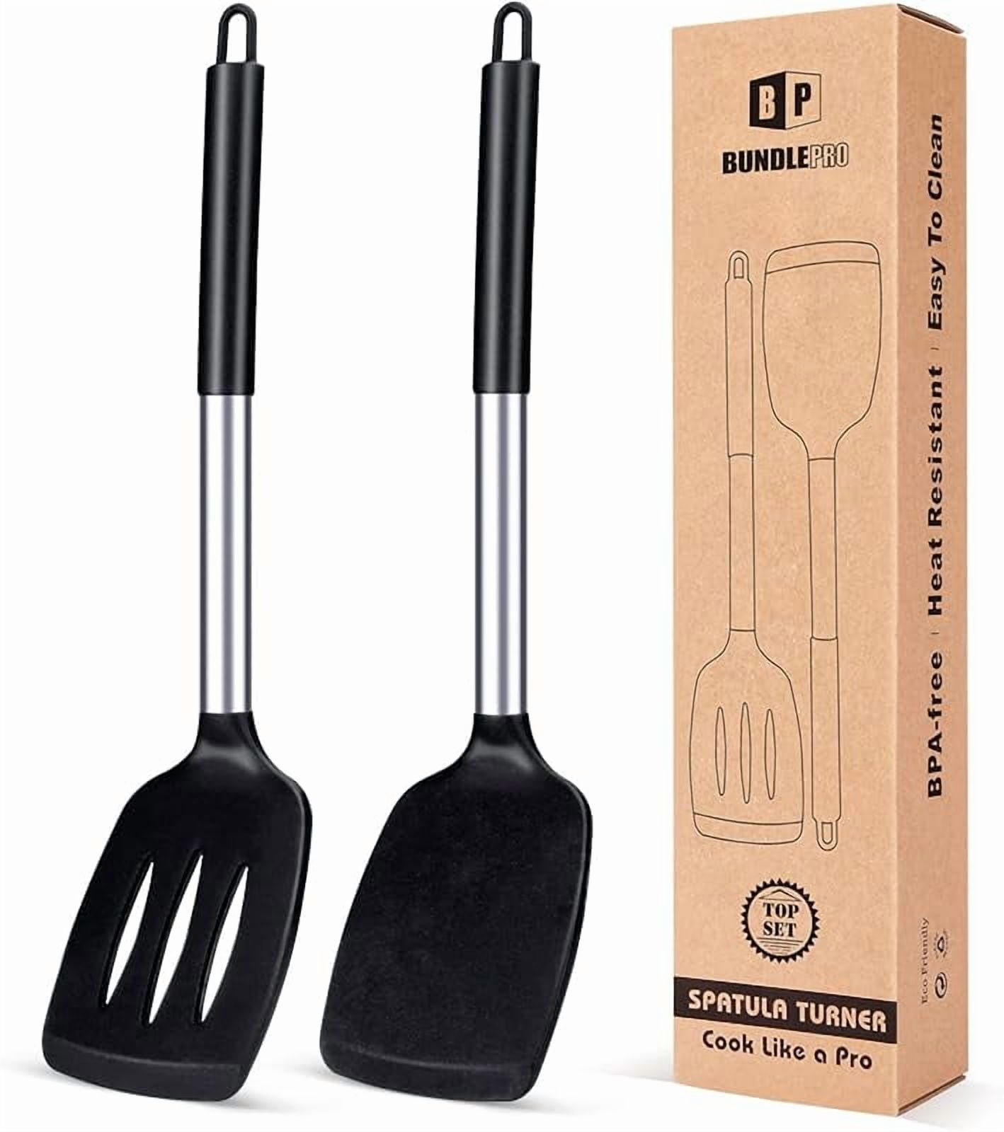 Pack of 2 Silicone Solid Turner, Non Stick Slotted Kitchen Spatulas ...