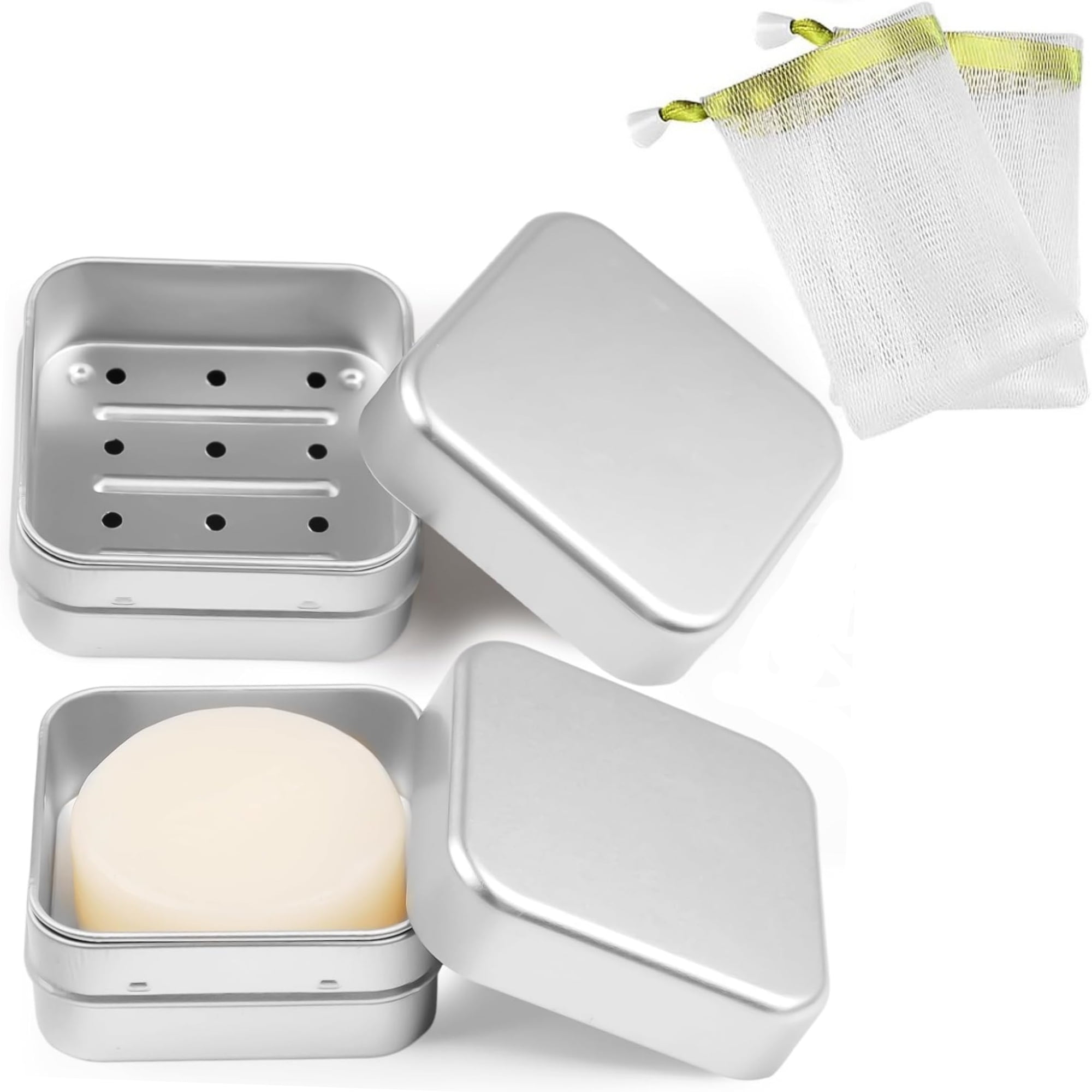 Pack of 2 Soap Boxes with Removable Draining Rack, Dingrich Aluminium ...