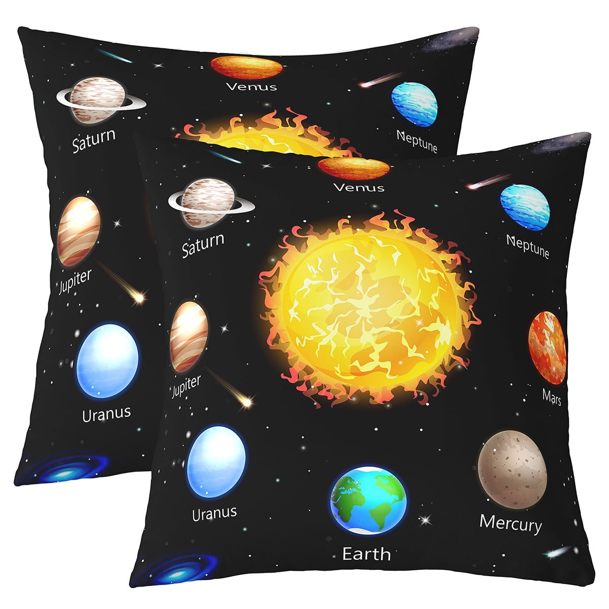 Pack of 2 Solar System Throw Pillow Covers 16x16 Inch Outer Space ...