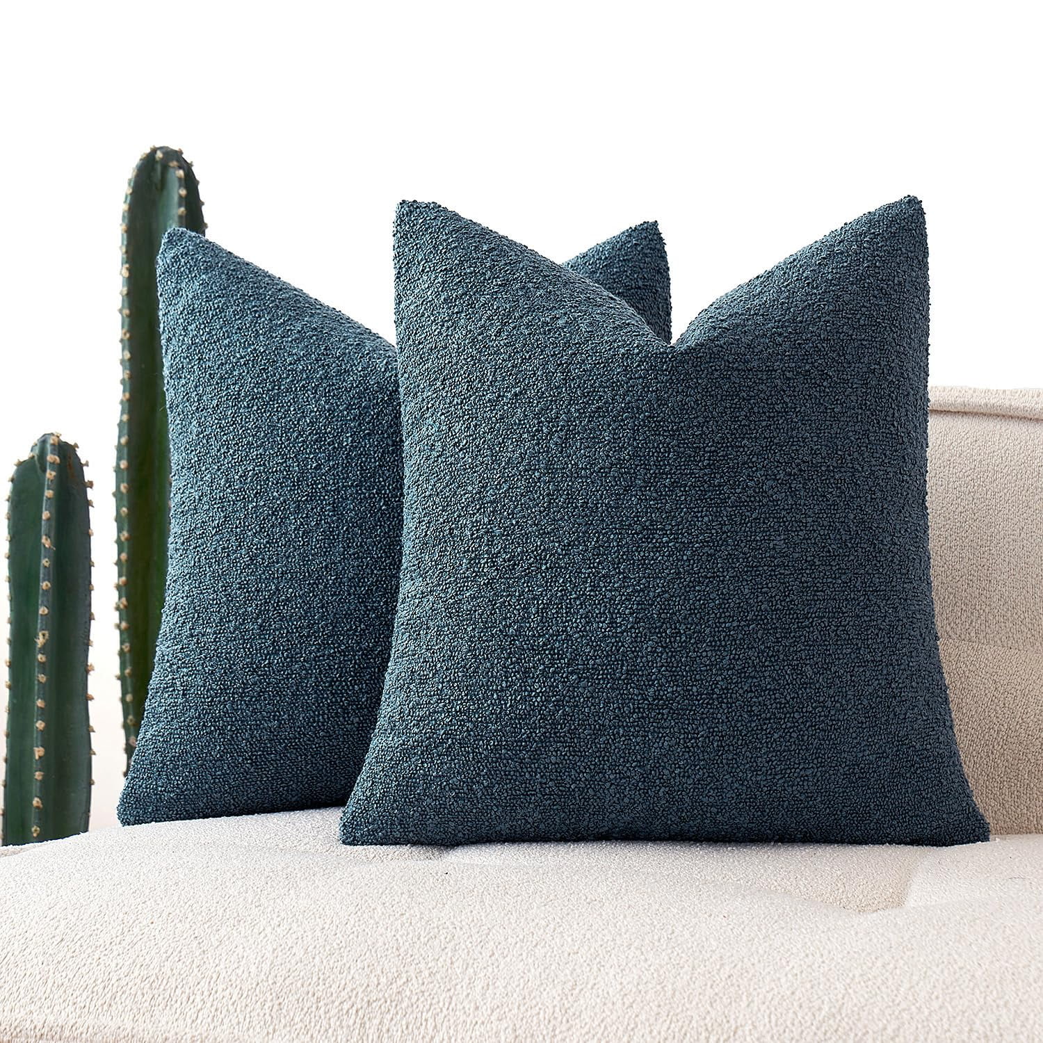 Set of 2 Textured Boucle Throw Pillow Covers 18x18 Inch Accent Solid ...