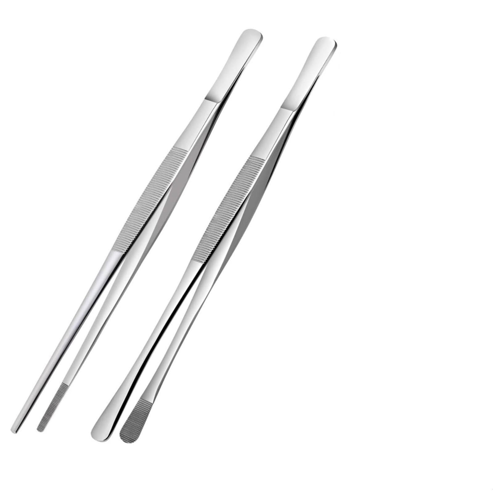 Pack Of 2 Tweezer Tongs for Cooking Long Stainless Steel Serrated Tips ...