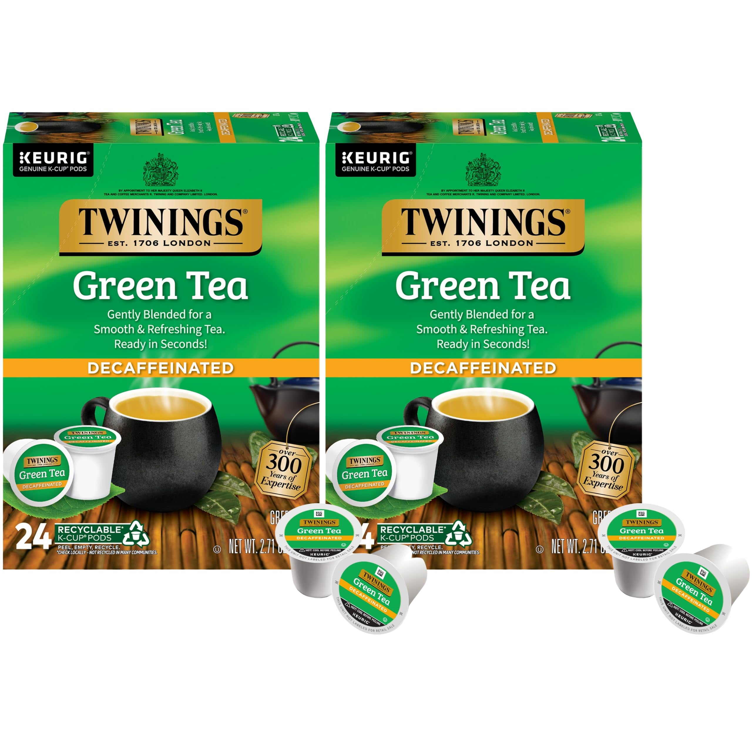 Pack of 2 - Twinings Decaffeinated Green Tea K-Cup Pods For Keurig, 24 ...