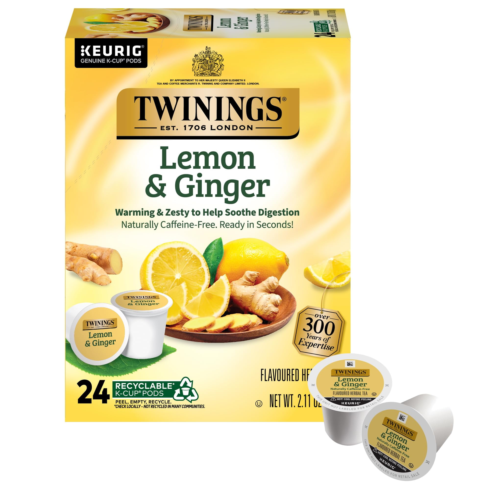 Pack of 2 - Twinings Lemon & Ginger Herbal Tea K-Cup Pods For Keurig ...