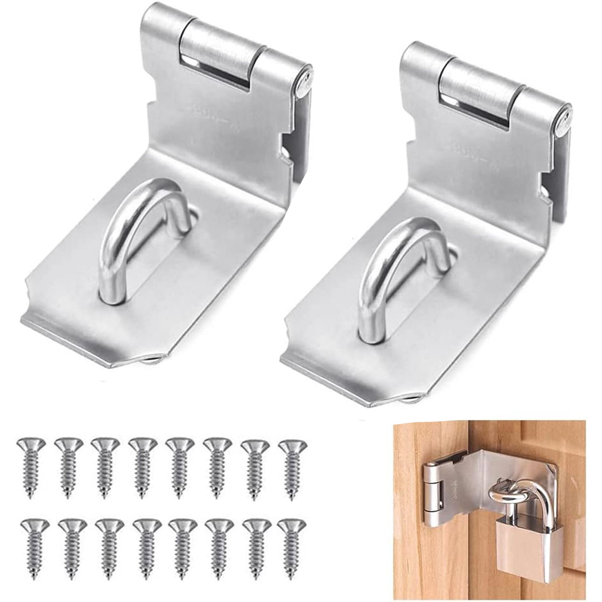 Pack of 2 security hasps 90 degree padlock stainless steel lock device ...