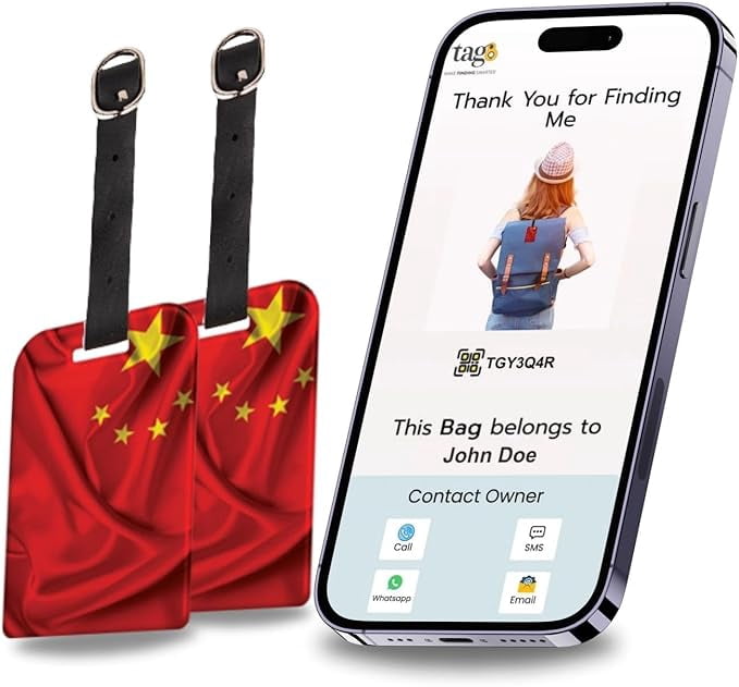 [Pack 2] tag8 China Flag Tag Smart Bag tag |Trendy Luggage tag ID ...
