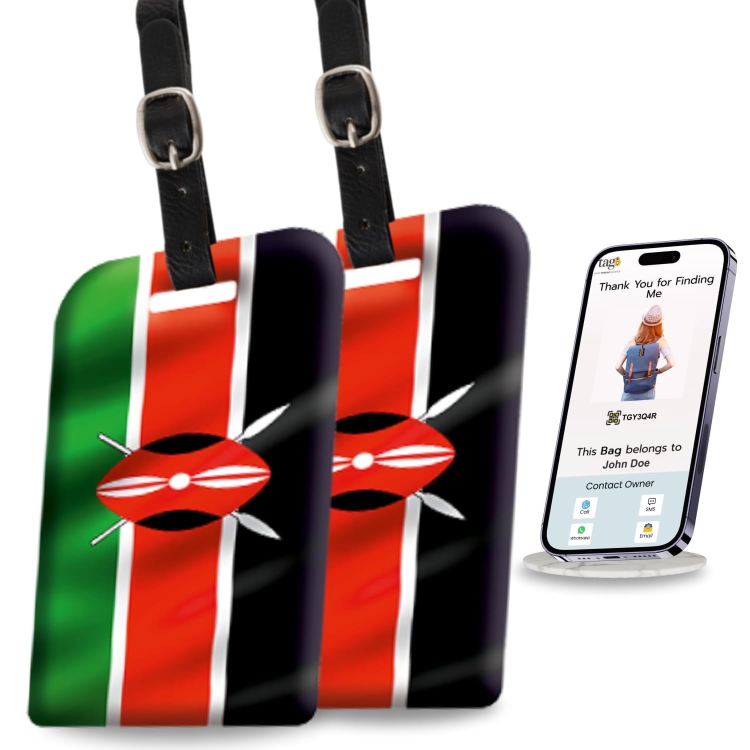 [Pack 2] tag8 Kenya Flag Smart Luggage tag |Trendy Luggage tag ID ...