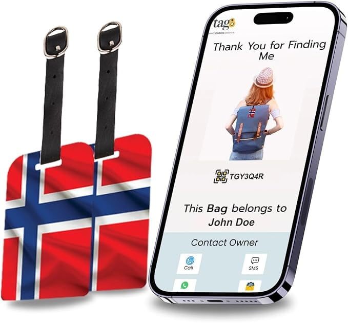 [Pack 2] tag8 Norway Flag Tag Smart Bag tag |Trendy Luggage tag ID ...