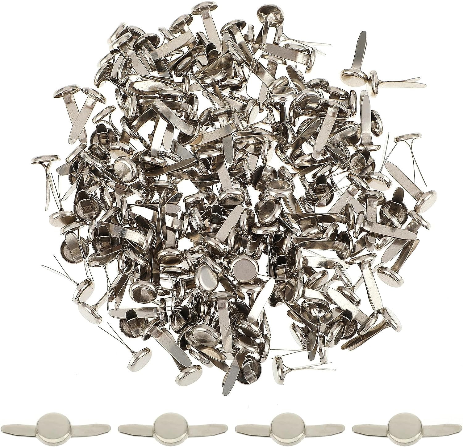 Pack of 200 Mini Brads Paper Clasps, Metal Round Head Clips Double ...