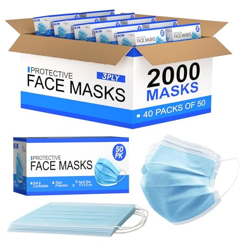 [Pack of 2000] Fuye Blue Disposable Face Masks | Protective 3-Ply ...