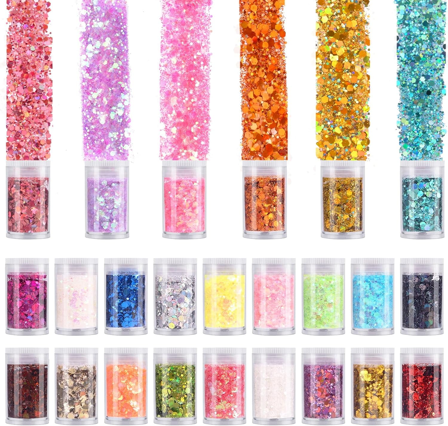 Pack of 24 Colors Chunky and Fine Glitter Mixed,,Nail Art Face Body ...