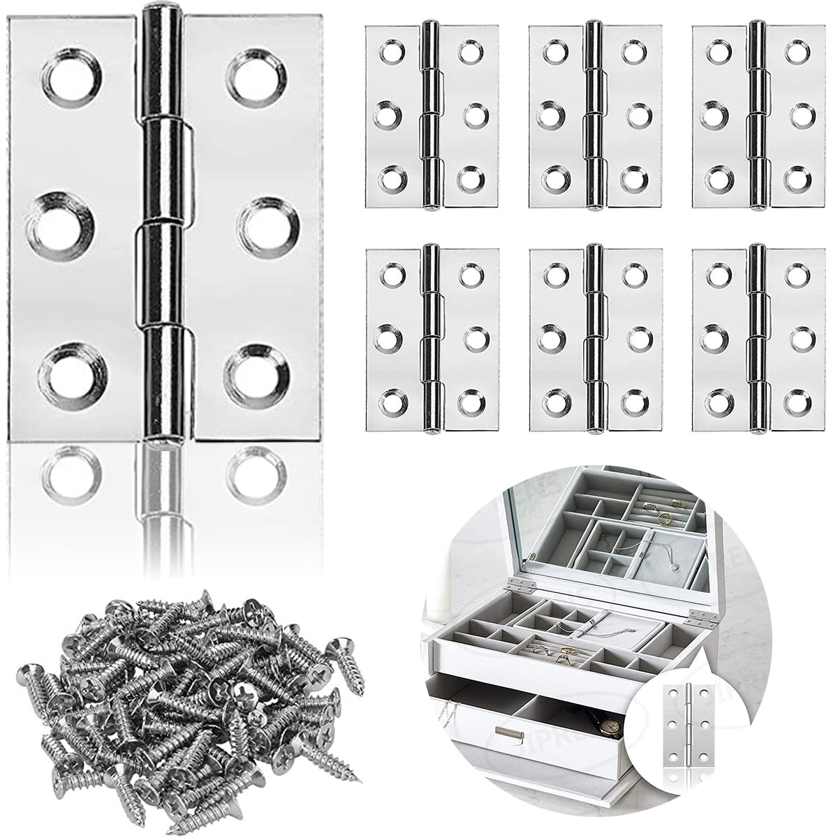 Pack of 24 hinges, stainless steel door hinges with 6 mounting holes ...