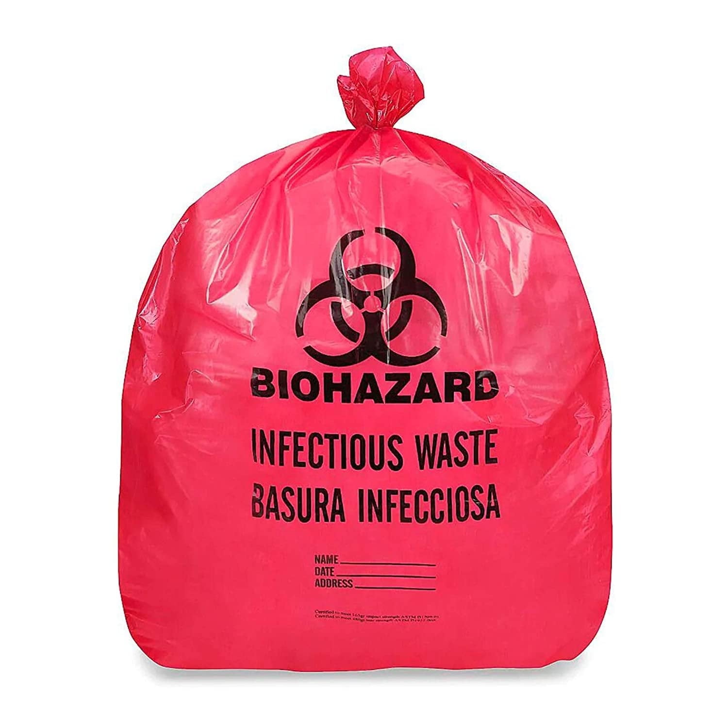 Pack of 250 Red Biohazard Liners 33 x 40. Disposable HDPE Bags 33x40 ...