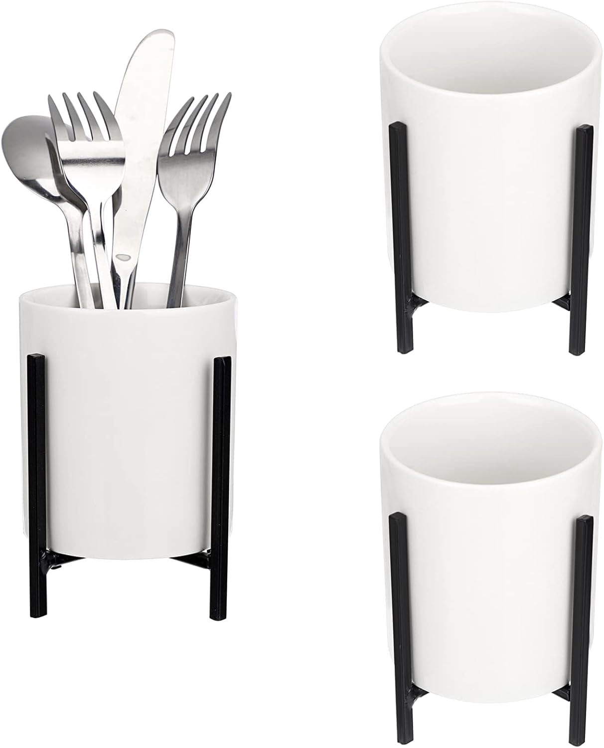 Pack of 3 Ceramic Silverware Holder For Party Table, White Cutlery ...