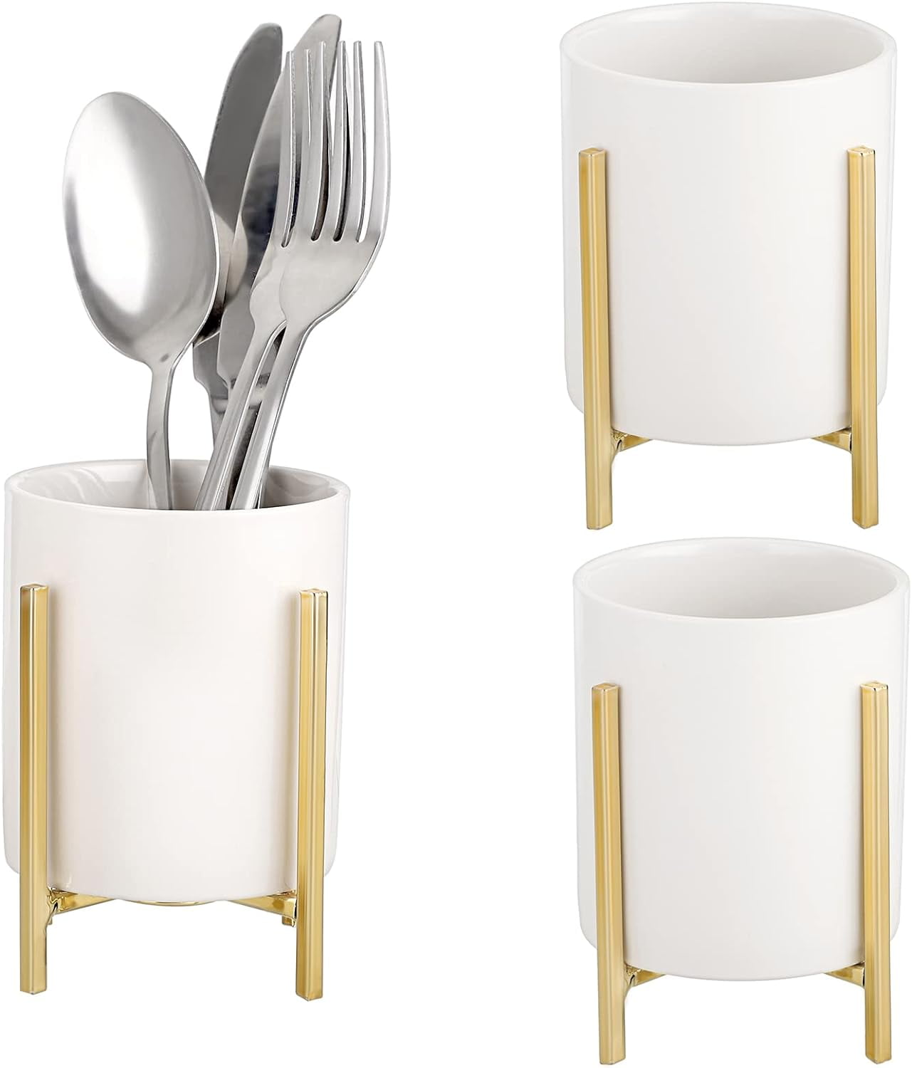 Pack of 3 Ceramic Silverware Holder For Party Table, White Cutlery ...