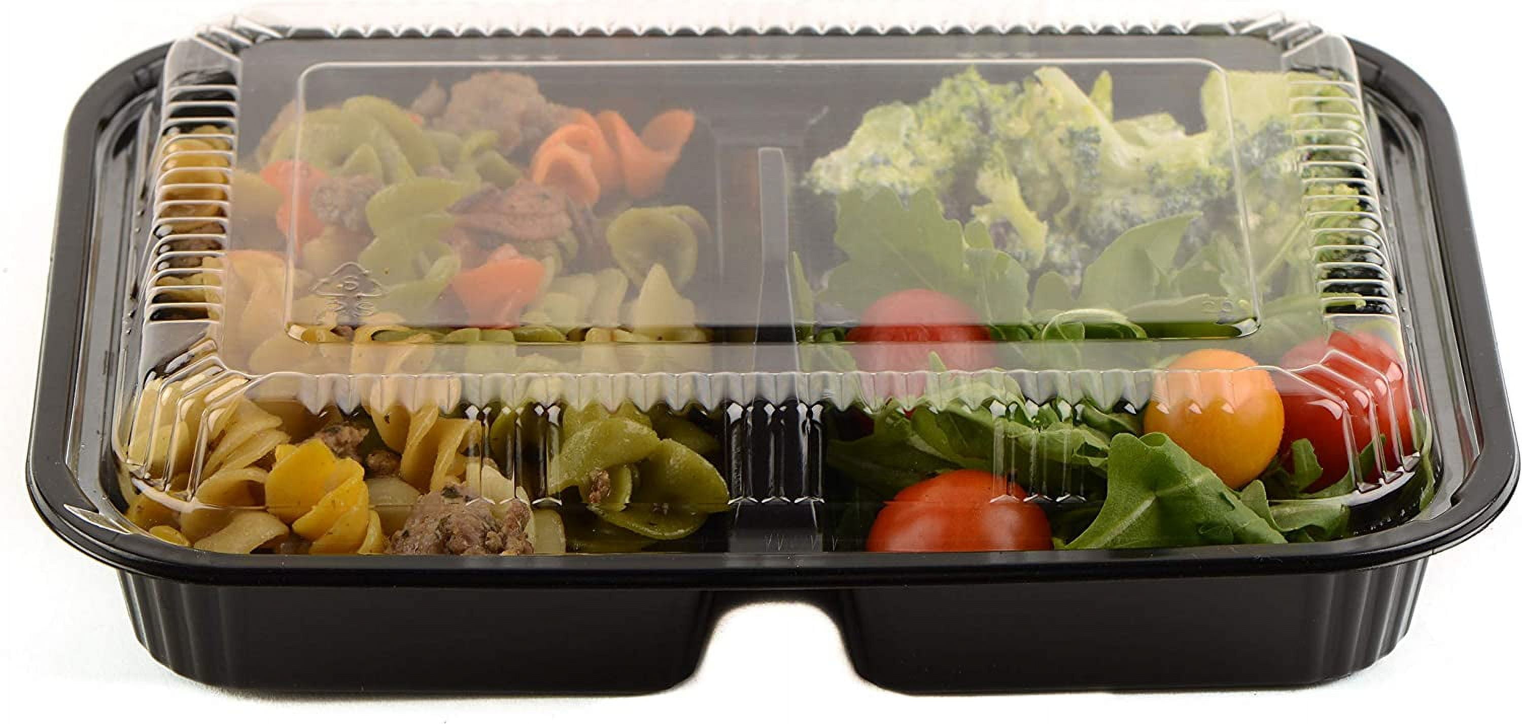 Pack] 3 Compartment Black Disposable Container with Lids, Meal Prep ...