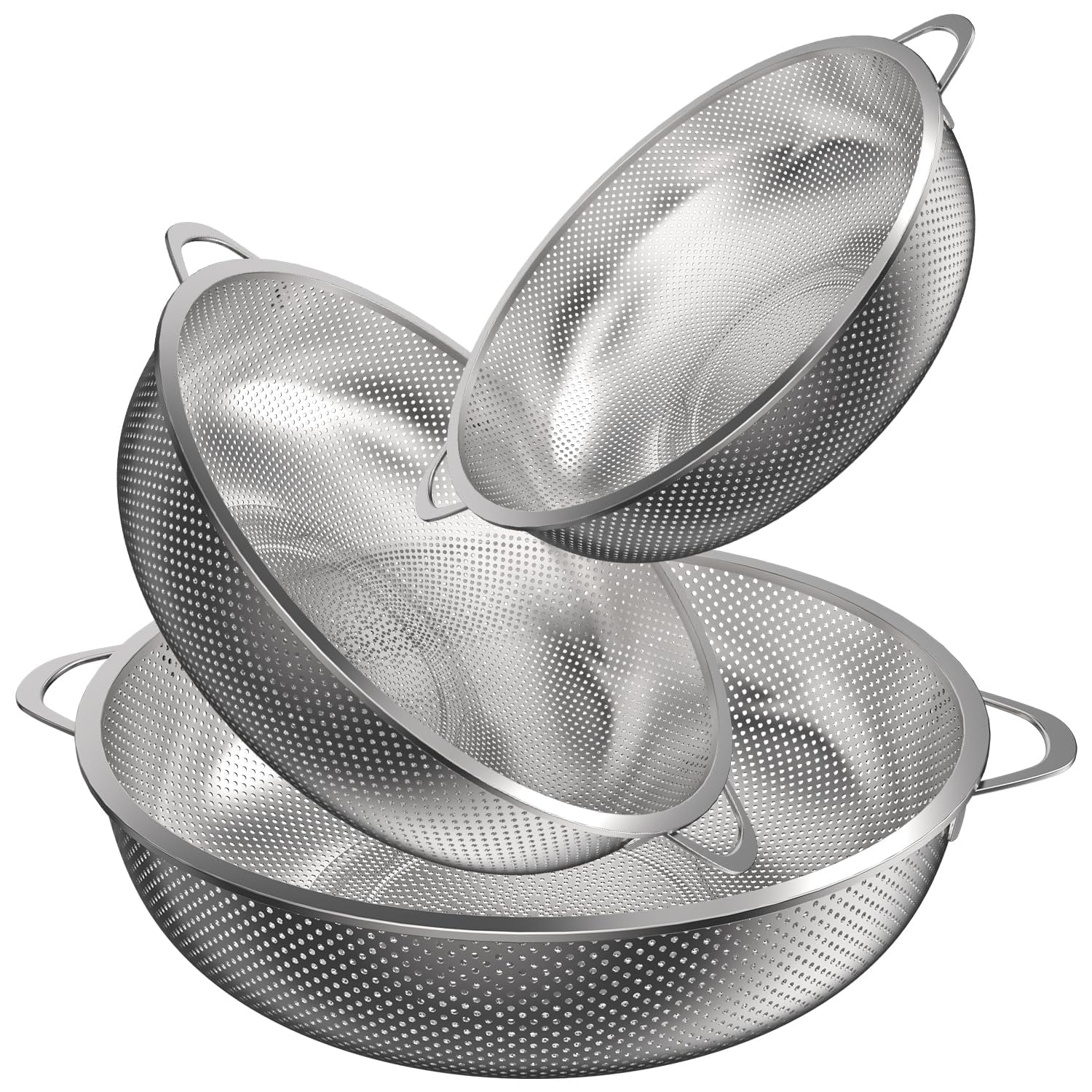Pack of 3 Kitchen Strainers Rice Strainer Stainless Steel with Handle ...