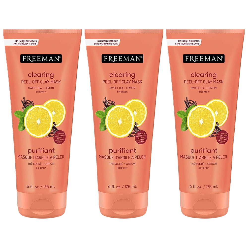 Pack of 3 New FREEMAN Clearing Sweet Tea And Lemon Peel-Off Clay Facial Mask, Antioxidant Rich ...