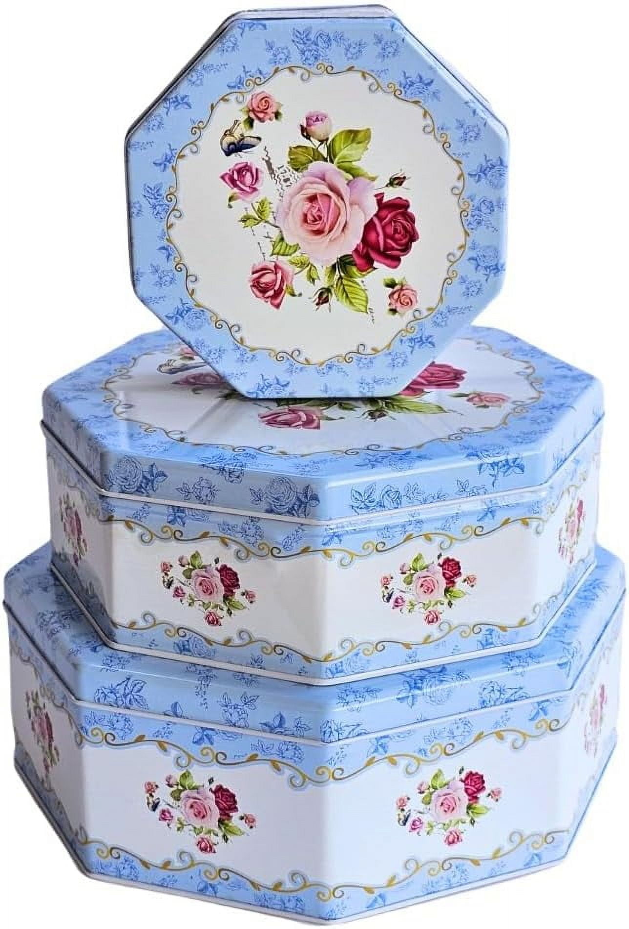 Pack of 3 Octagon Metal Nesting Tins Stackable Storage Container with ...