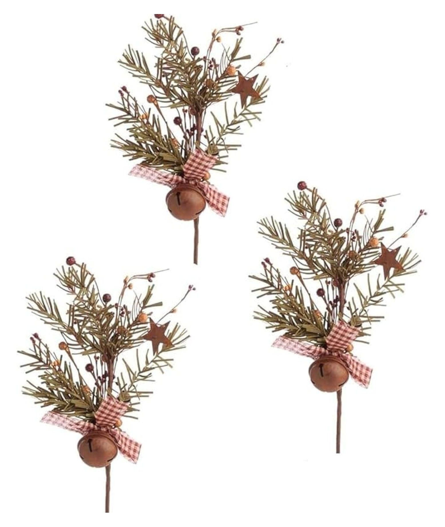 Pack of 3 Rustic Star Holiday Floral Stems - Primitive Farmhouse Faux ...