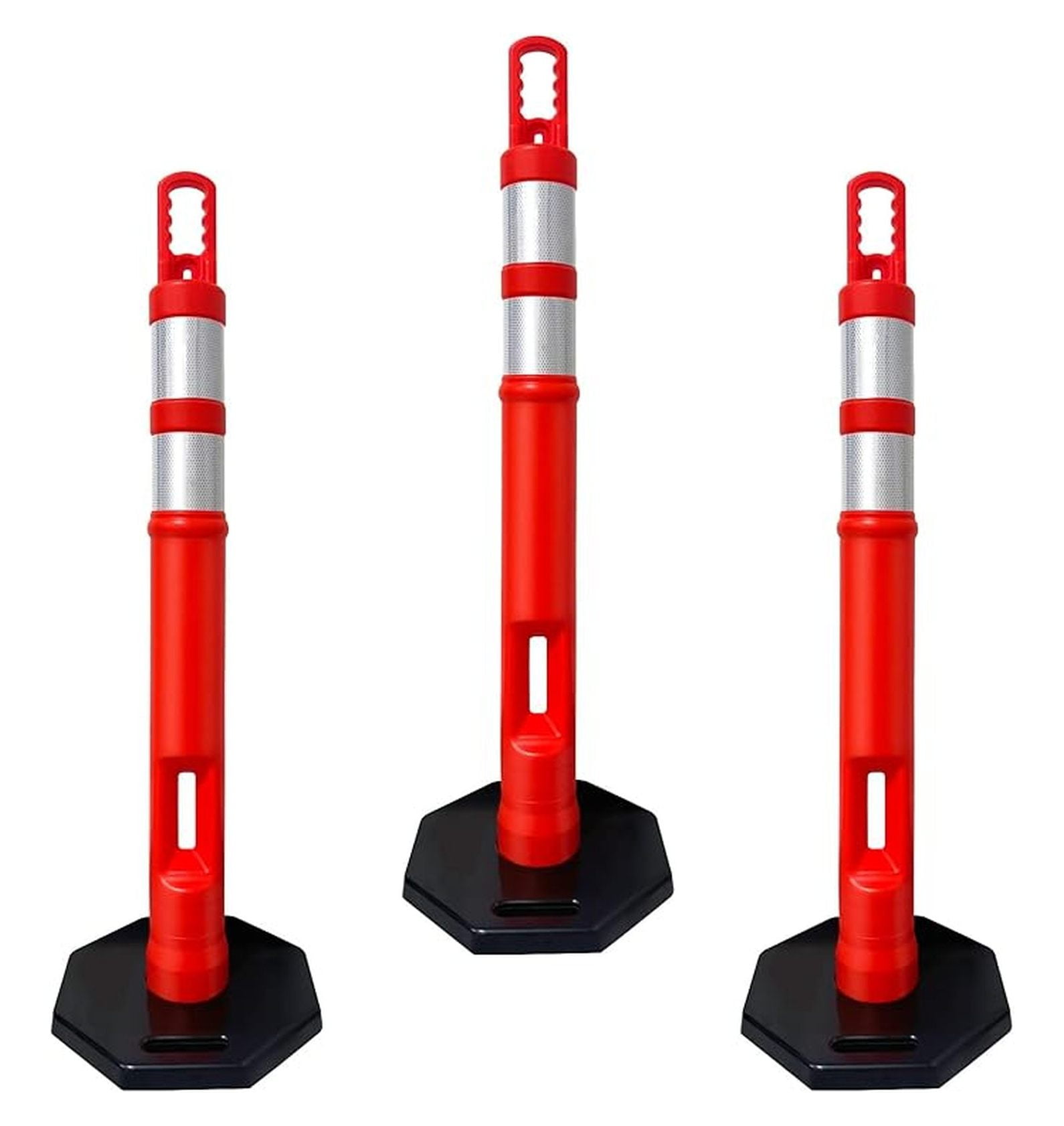 (Pack of 3 Sets) 45" inch Orange Delineator Post Cone with 10 lbs ...