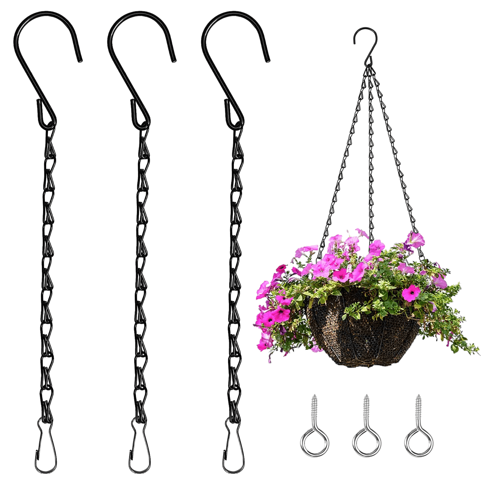 Pack of 3 metal chains for hanging, hanging chain with hooks, hanging ...