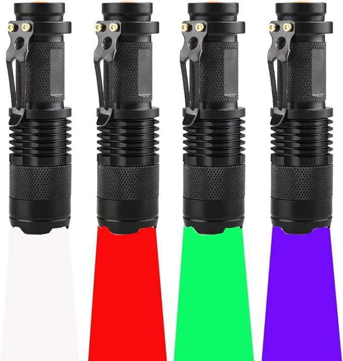 (Pack of 4) 4 Color Light Single Mode Flashlight: Red Light Flashlight ...