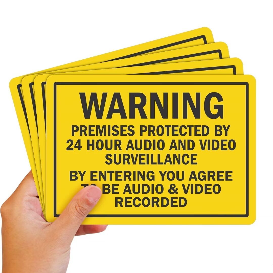 (Pack of 4) 5 x7 inch “Warning - Premises Protected by 24 Hour Audio ...
