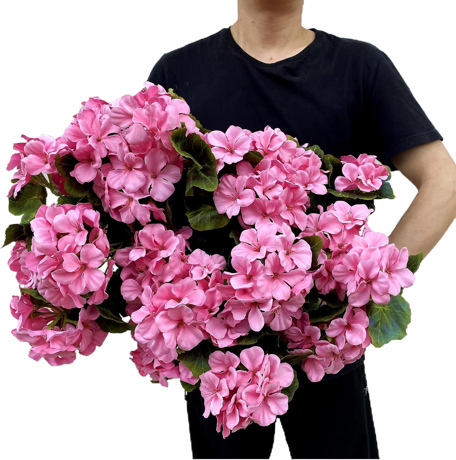 Pack of 4 - Artificial Geraniums Bundles Full Blooms Silk Flower Plants ...