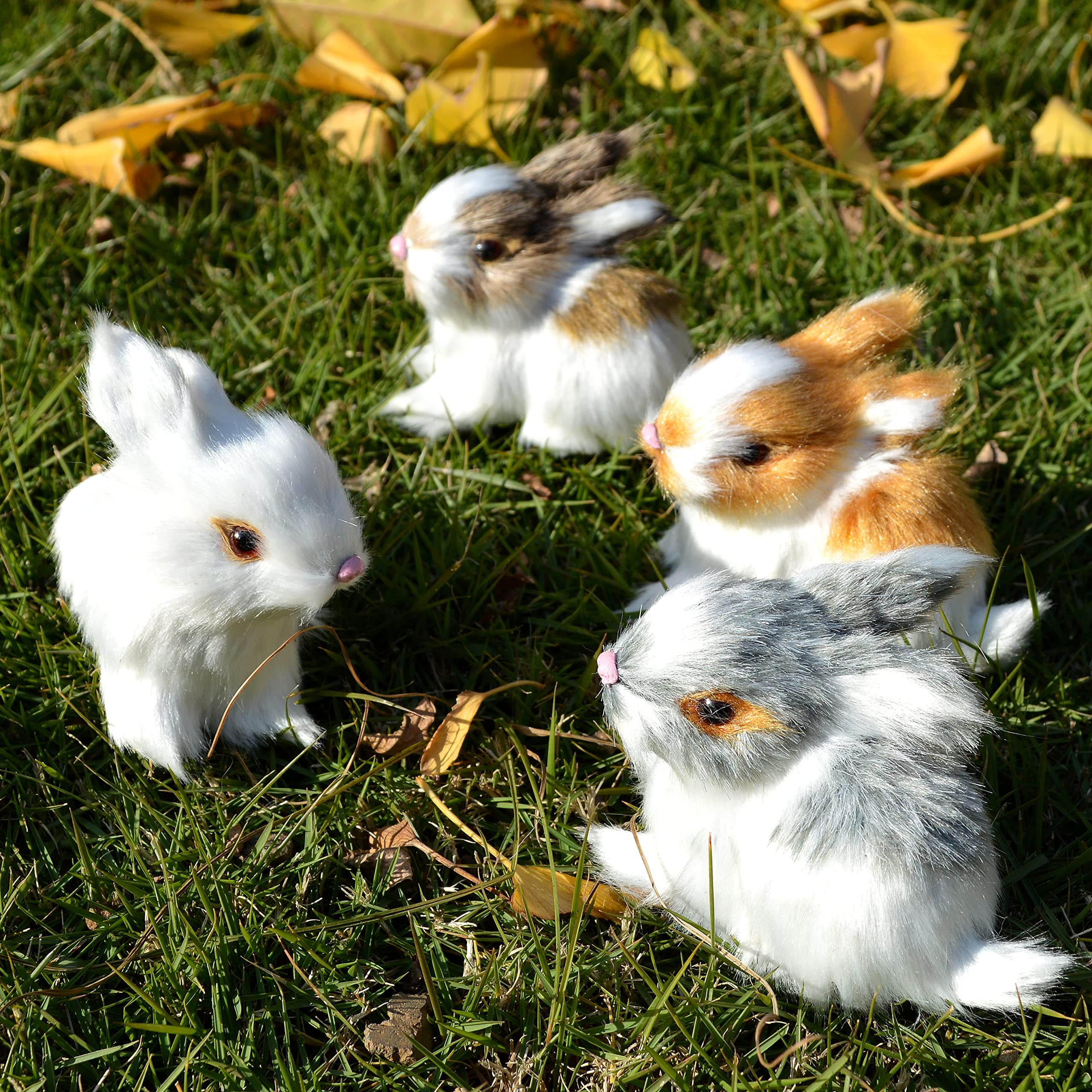 Pack of 4 Assorted Miniature Realistic Furry Rabbits Figurines ...
