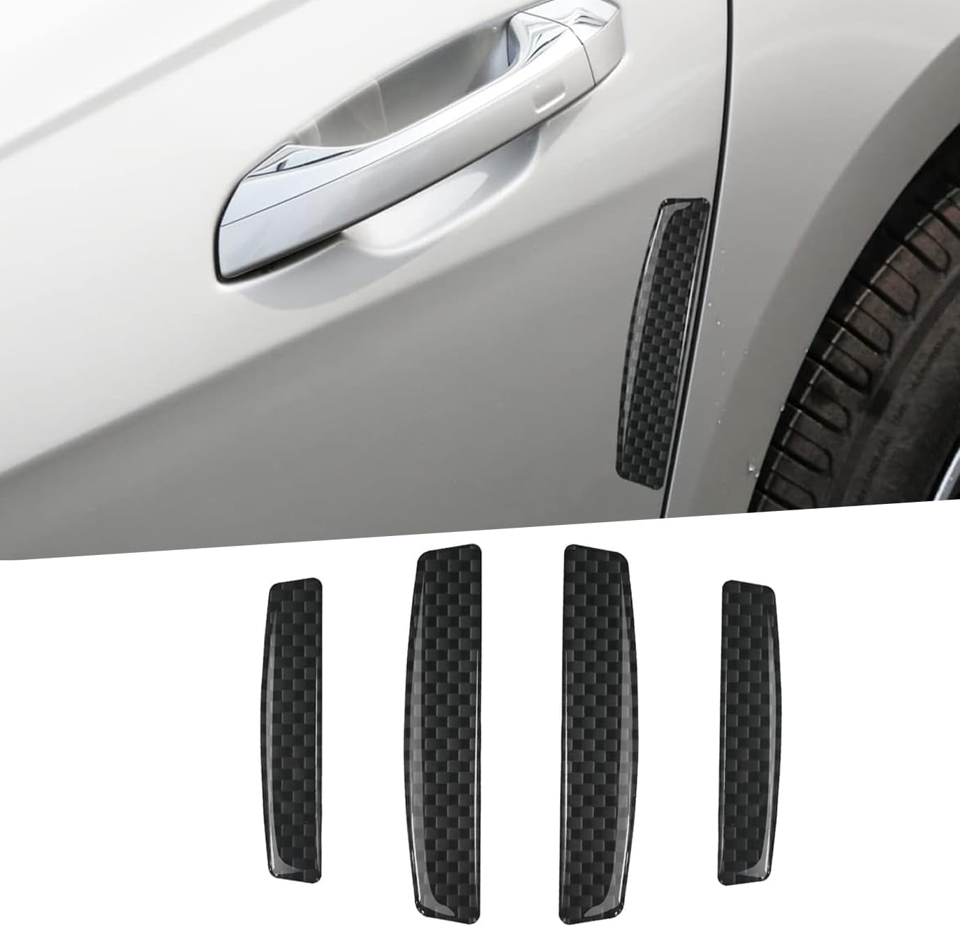 Pack-4 Car Door Anti-Collision Strip, 2 Long 2 Short Carbon Fiber Front ...