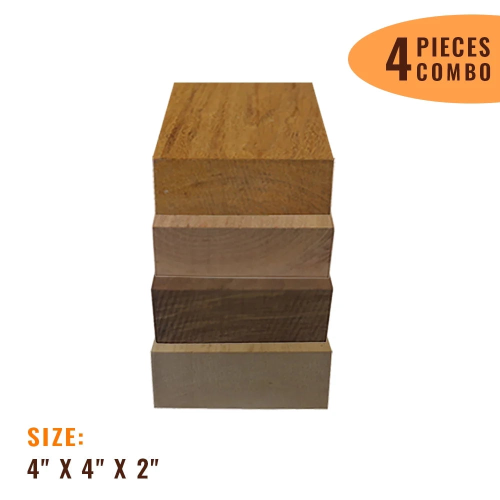 Pack of 4, Multi-species Hardwood Bowl Turning Wood Blanks - 4"x 4"x 2 ...