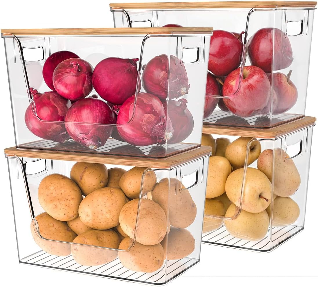 Pack of 4 Onion and Potato Storage Bins, Clear Pantry Organizers and ...