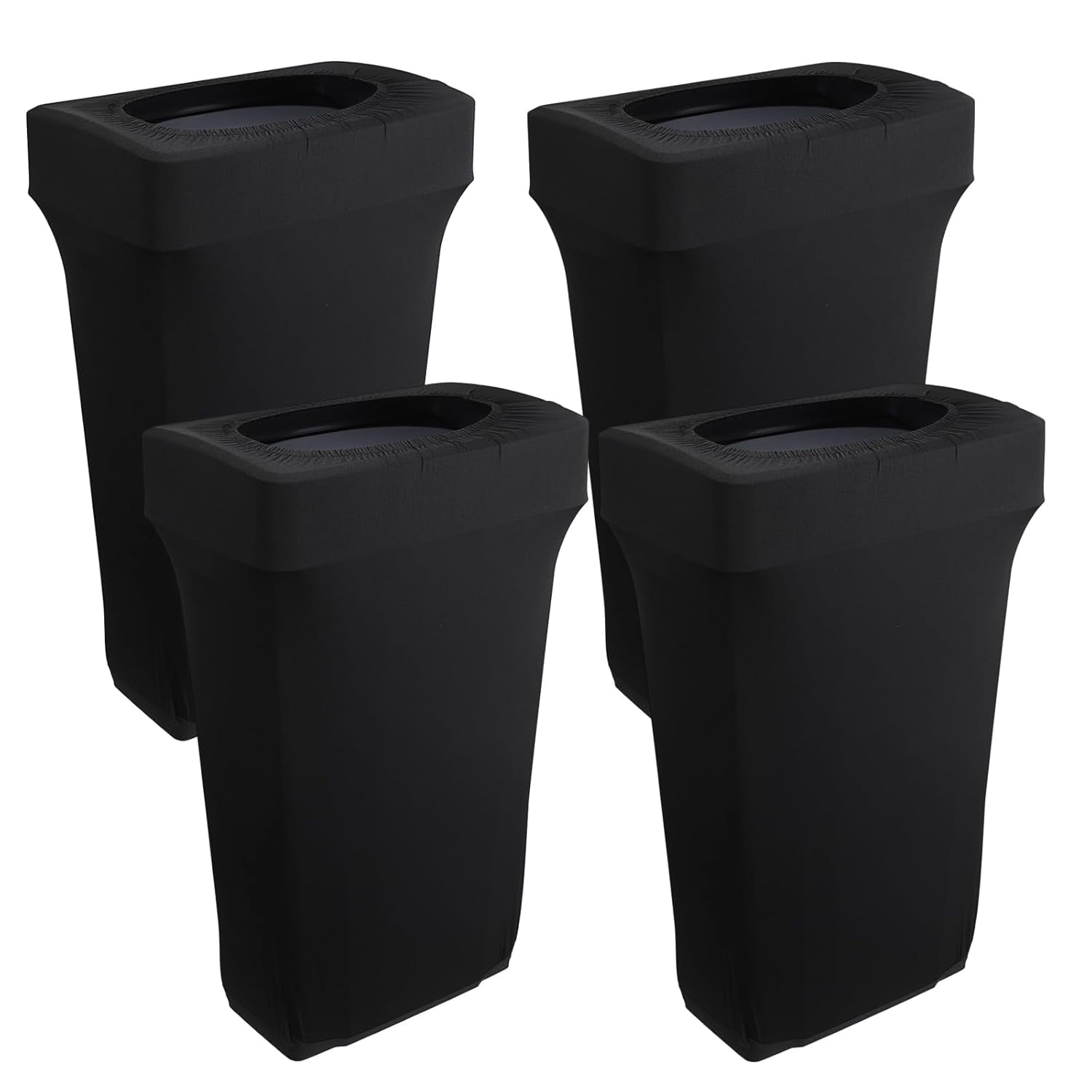 Pack of 4 Outdoor Stretch Trash Can Covers, Black Rectangle Spandex ...