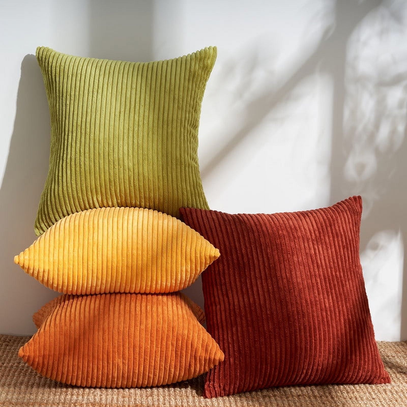 Top Finel 16x16 Country Decorative Pillow Covers, Orange Corduroy Solid ...