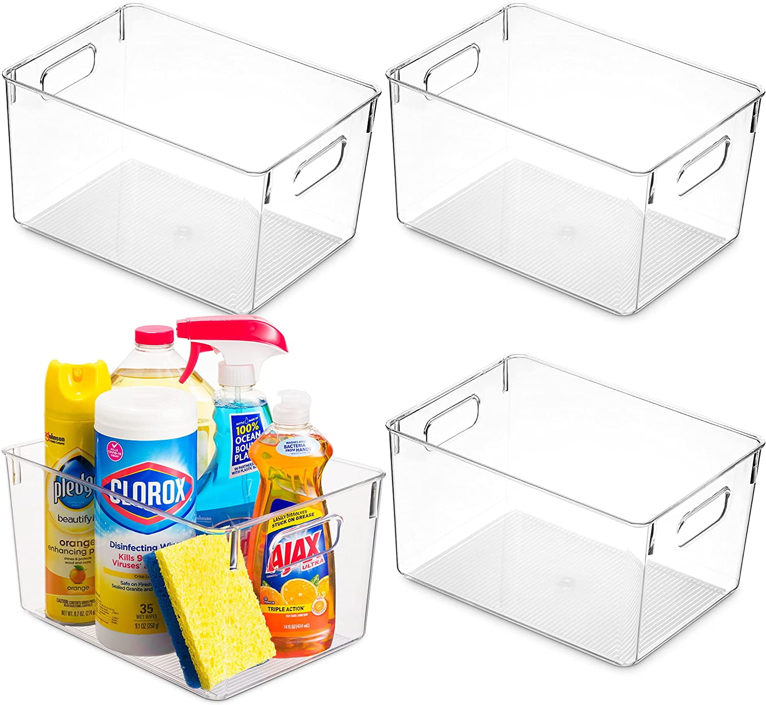 Pack Of 4 Plastic Kitchen Organization Pantry Storage Bins - Fridge ...