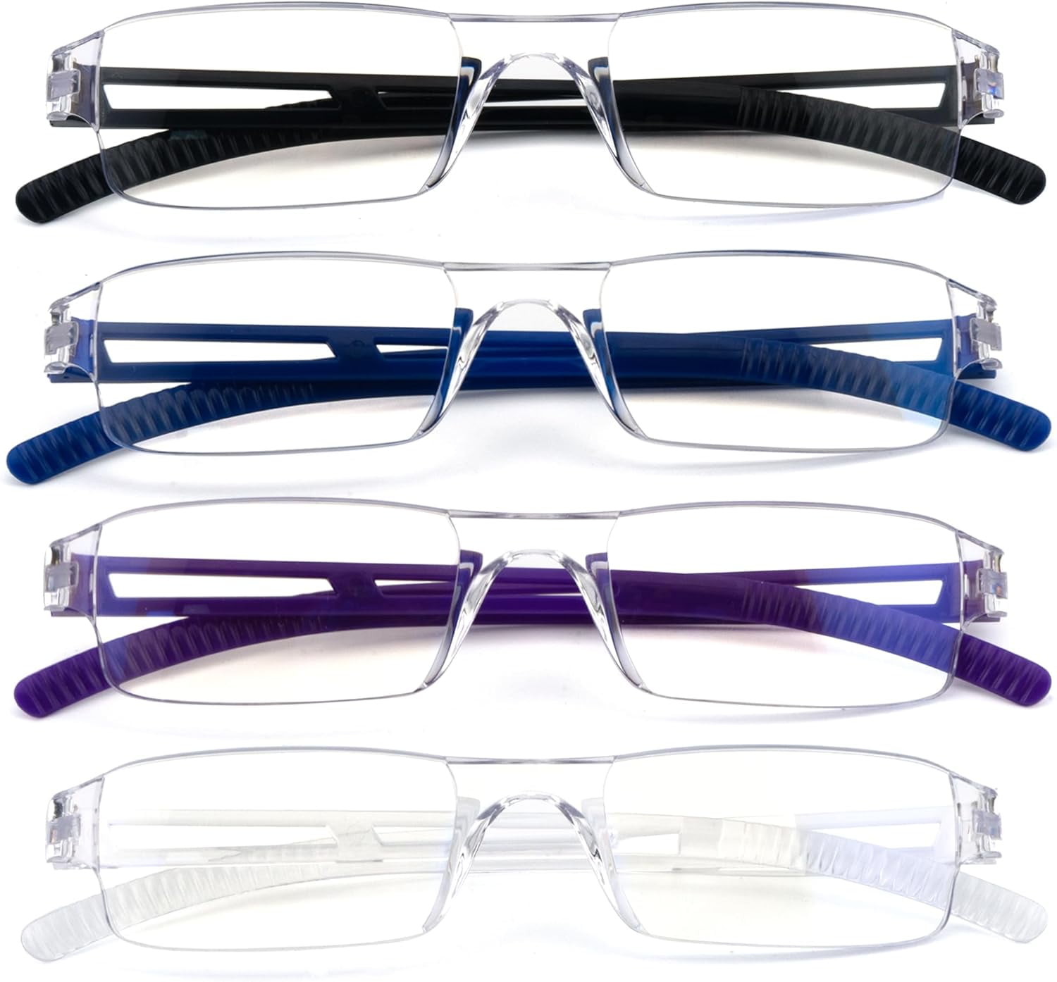 Pack 4 Rimless Reading Glasses,Blue Light Clear Frames Reader ...