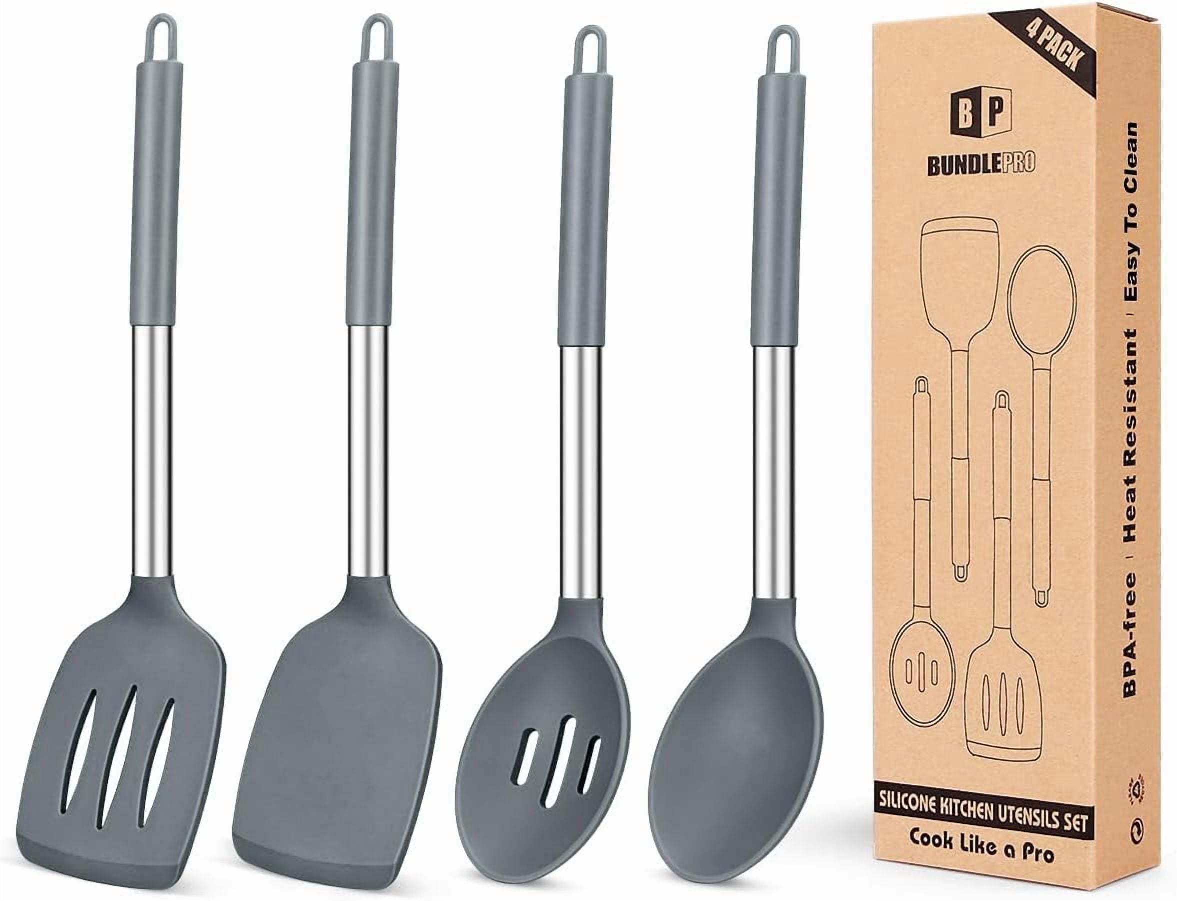 Pack of 4 Silicone Cooking Utensils Set, Non Stick Large Solid Spatulas ...