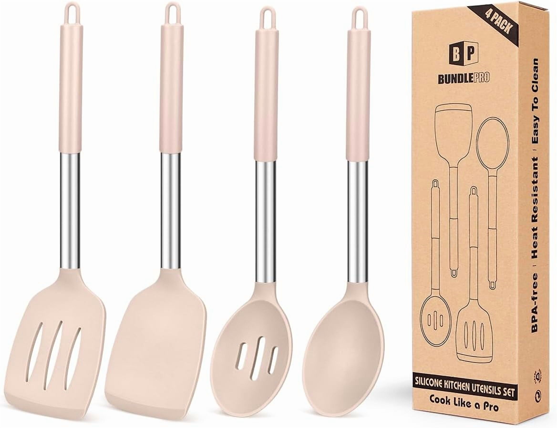Pack of 4 Silicone Cooking Utensils Set, Non Stick Large Solid Spatulas ...