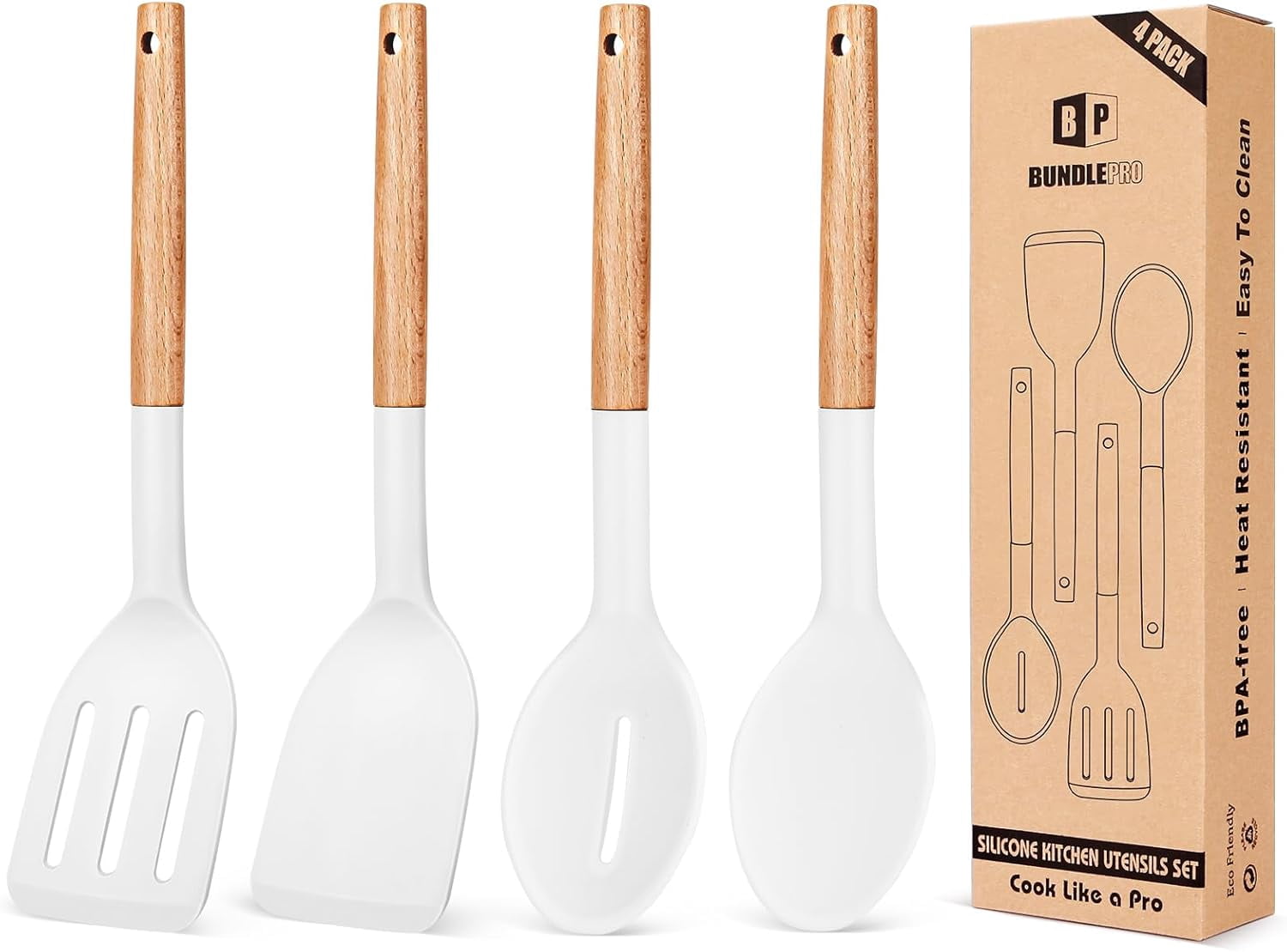 Pack of 4 Silicone Cooking Utensils Set, Non Stick Solid Spatulas and ...