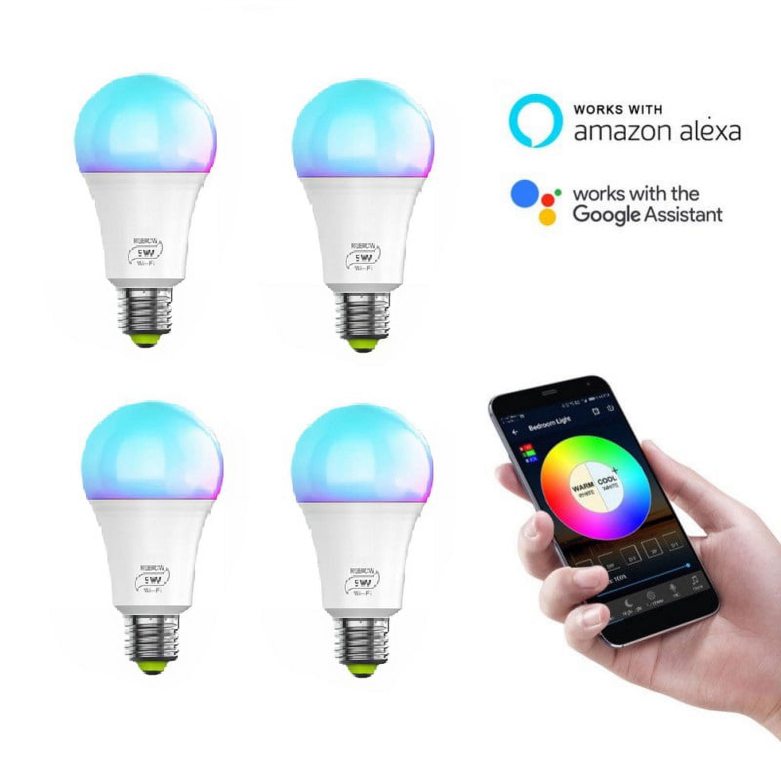 Pack of 4 Smart WiFi Light Bulb, Color Changing WiFi Light Bulbs, Smart ...