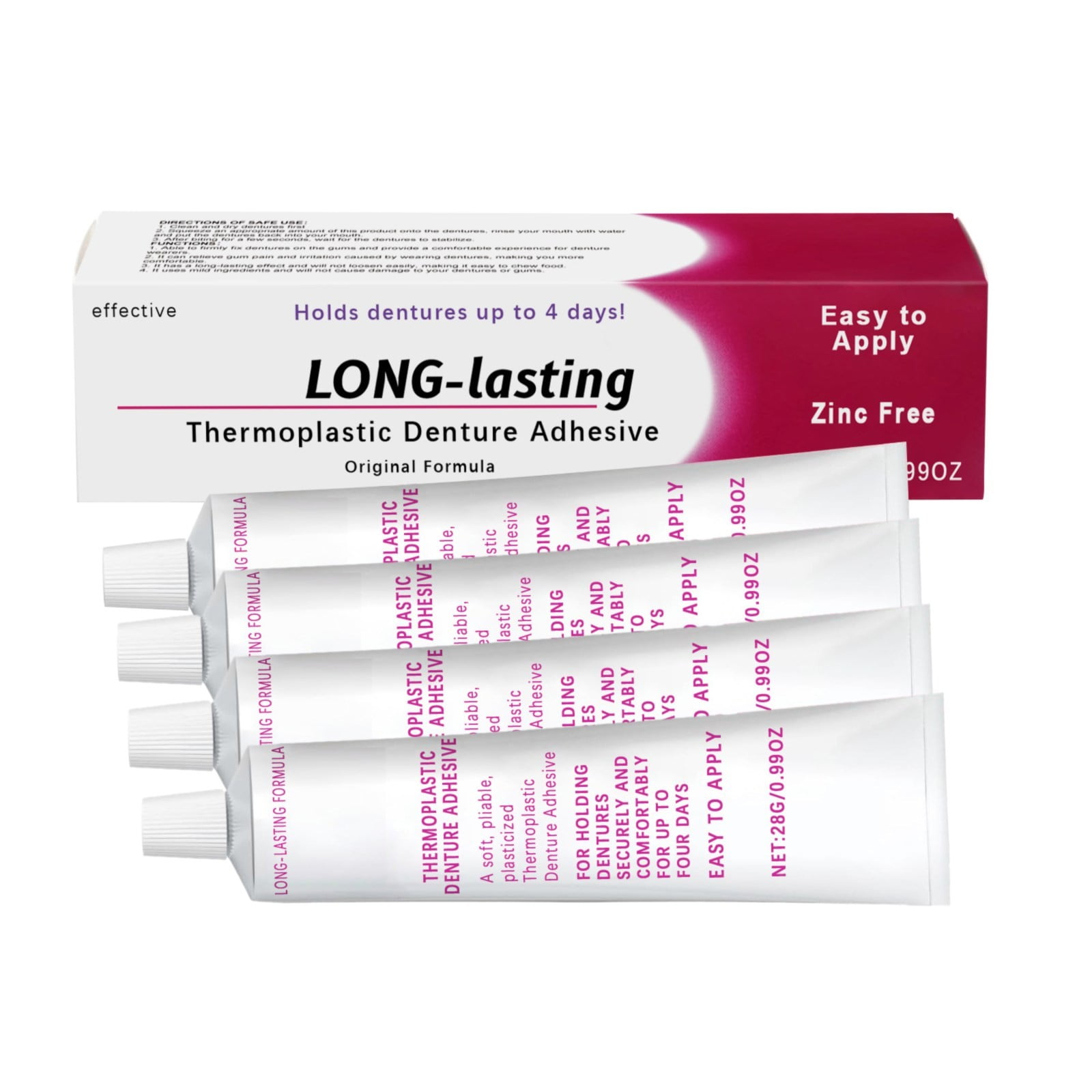 Pack of 4 Thermoplastic Denture Adhesive, 0.35 oz Travel Size (Pack of ...