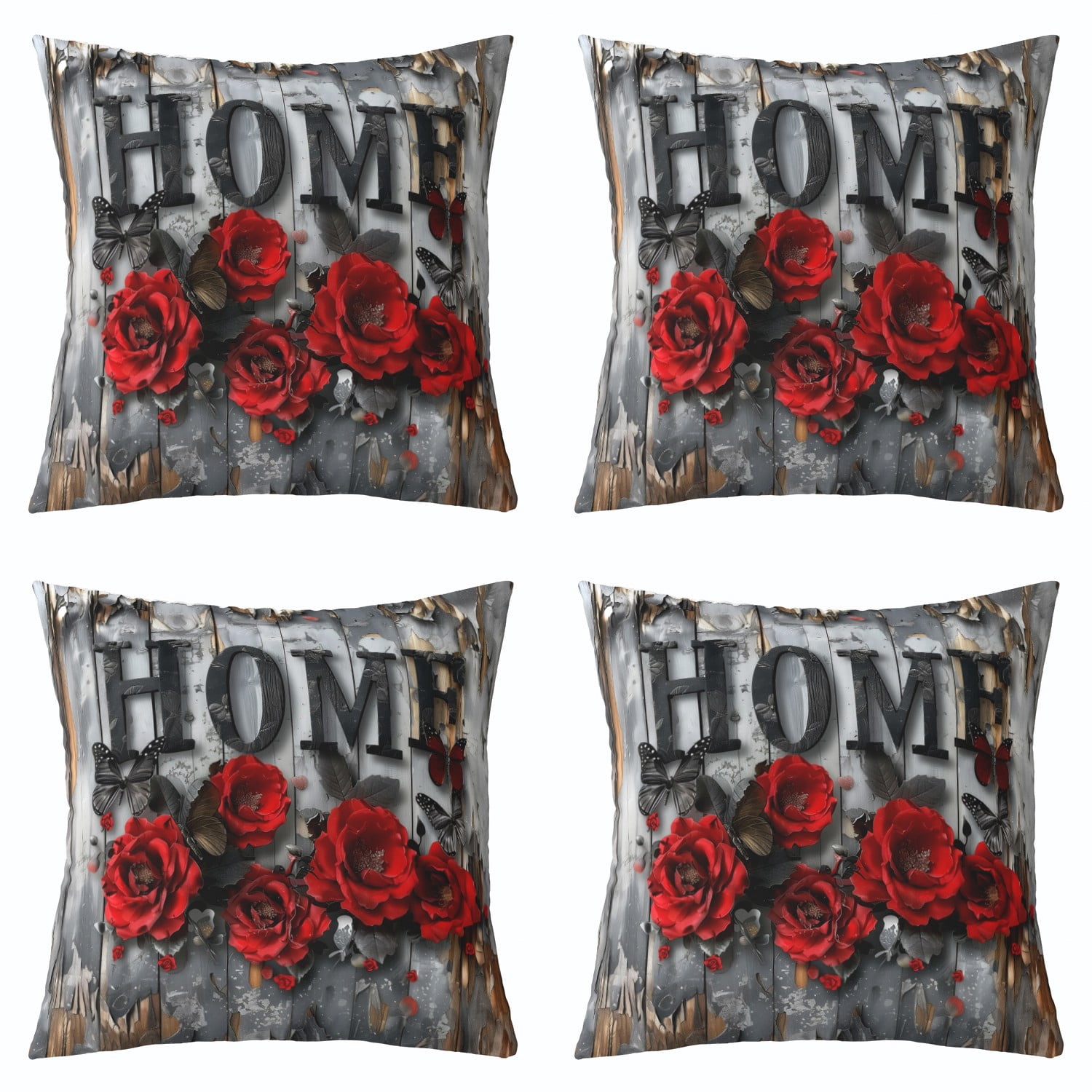 Pack of 4 Valentine's Day Pillow Covers 18"x18",Romantic Red Roses ...