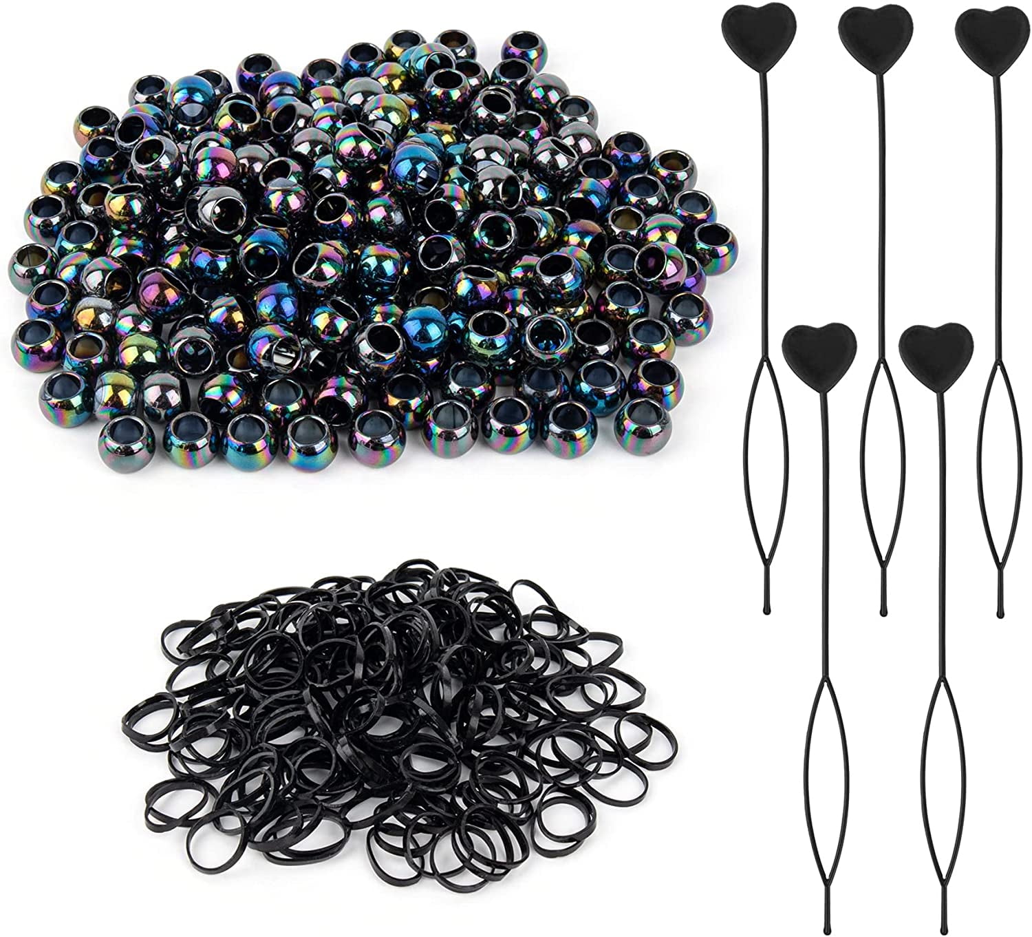 , Pack of 405 Pony Beads Set Hair Beads Kit Including 5 Pieces Quick ...